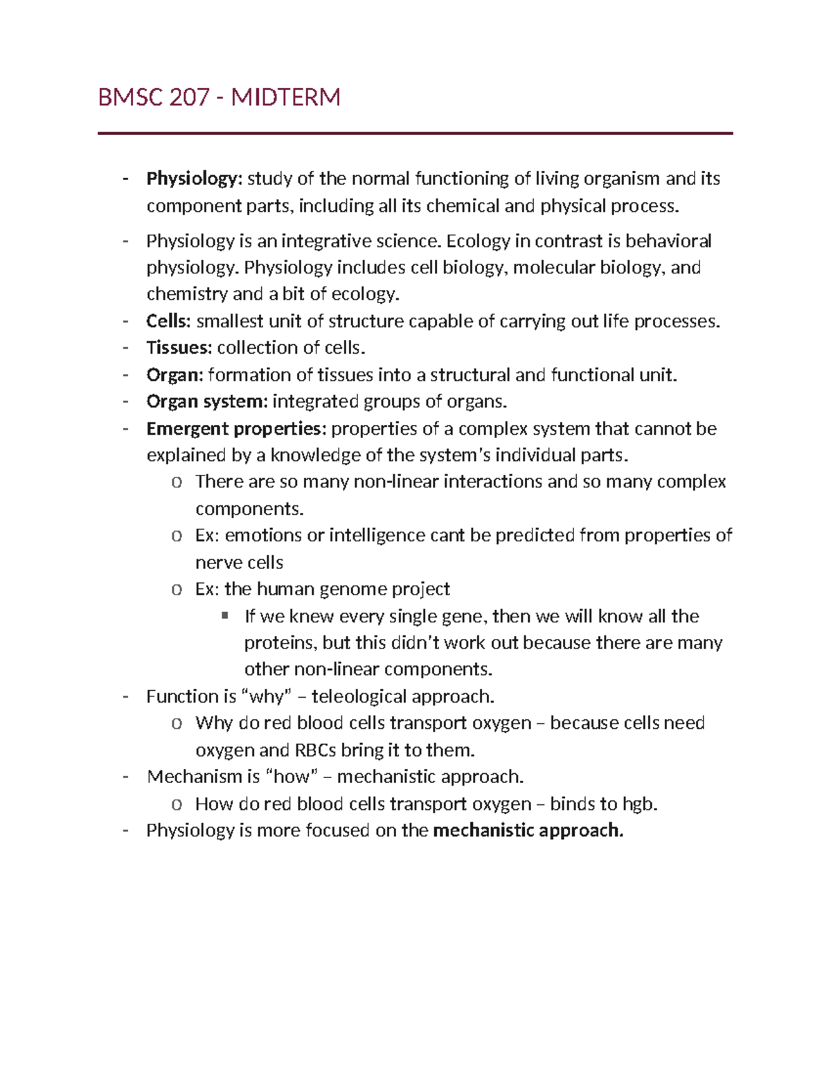 Bmsc 207 midterm pdf - Summary Human Body Systems I - BMSC 207 - MIDTERM Physiology: study of ...