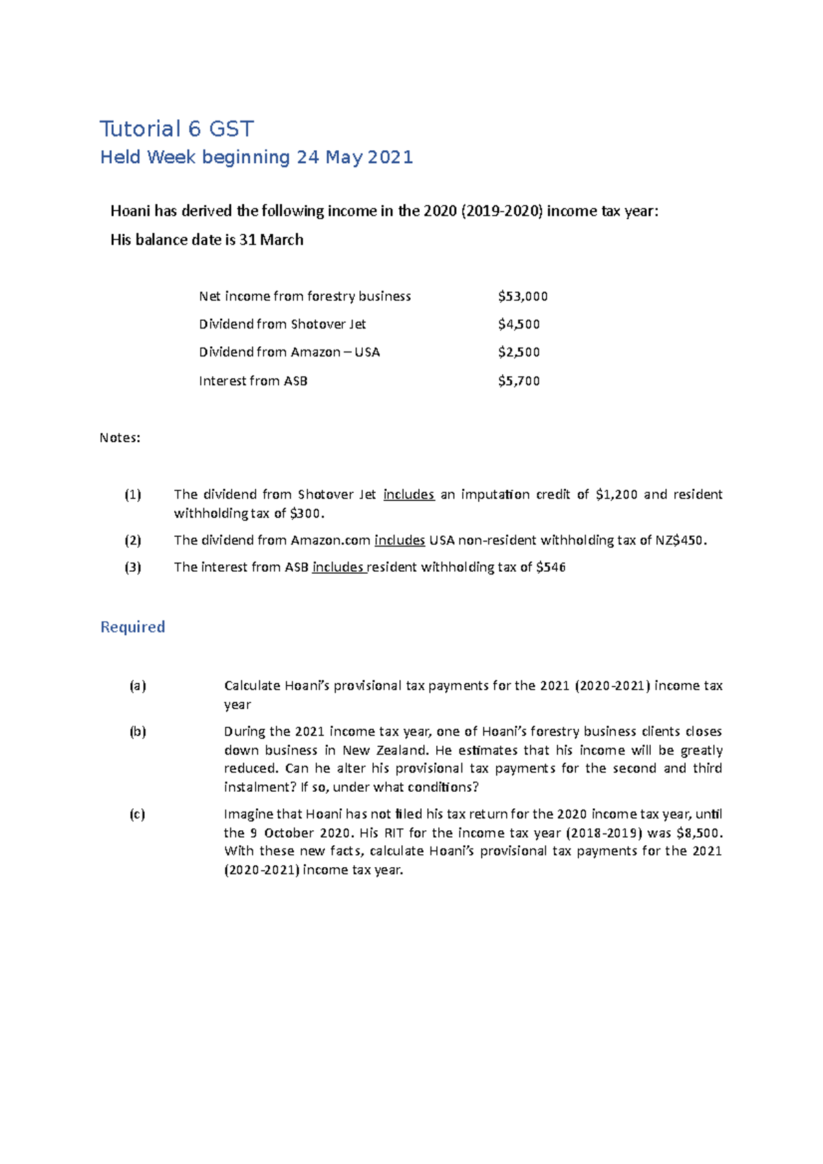 Comlaw 301 Tutorial 6 - Tutorial 6 GST Held Week beginning 24 May 2021 ...