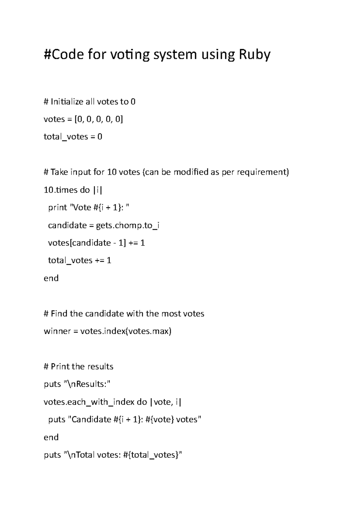 Code For Voting System Ruby Code For Voting System Using Ruby