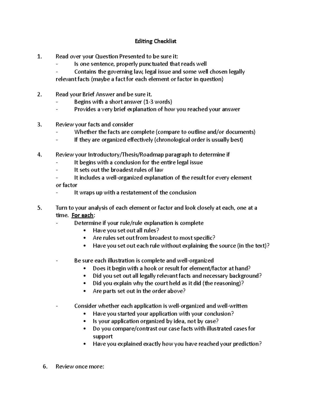 Editing Checklist - Editing Checklist Read over your Question Presented ...