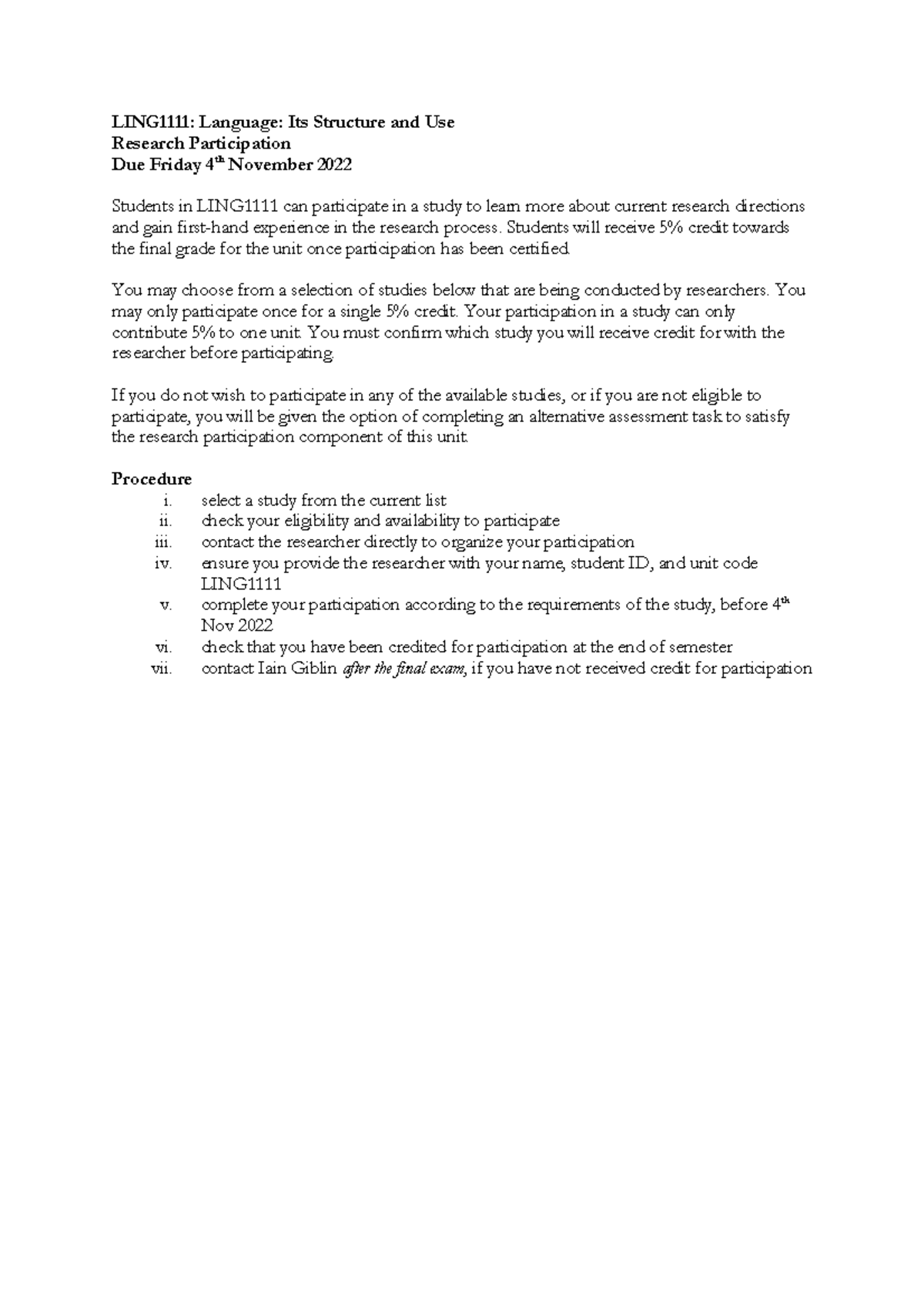 LING111 1-Research Participation v2 - LING1111: Language: Its Structure ...