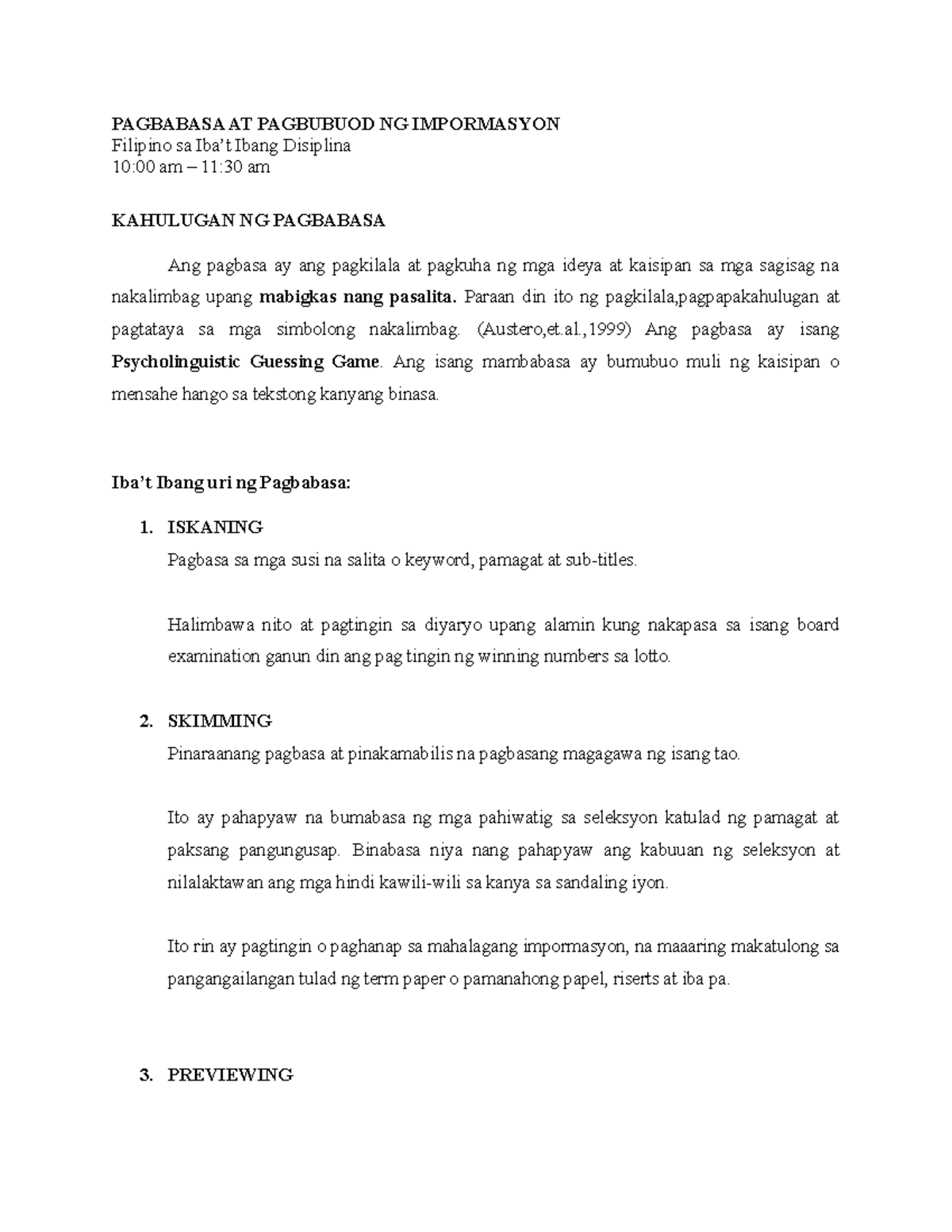 Pagbasa at pagbubuod ng impormasyon - basic engineering laboratory ...