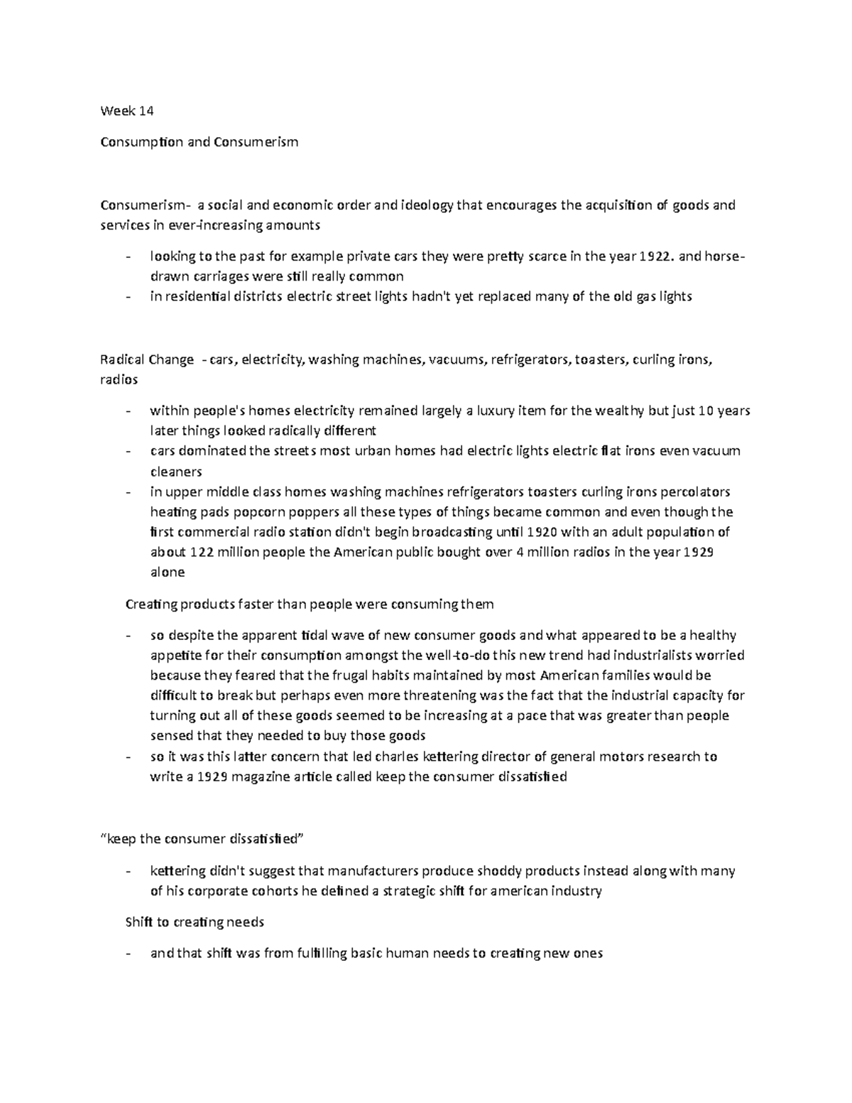 Week 14 - Consumption and consumerism - Week 14 Consumption and ...