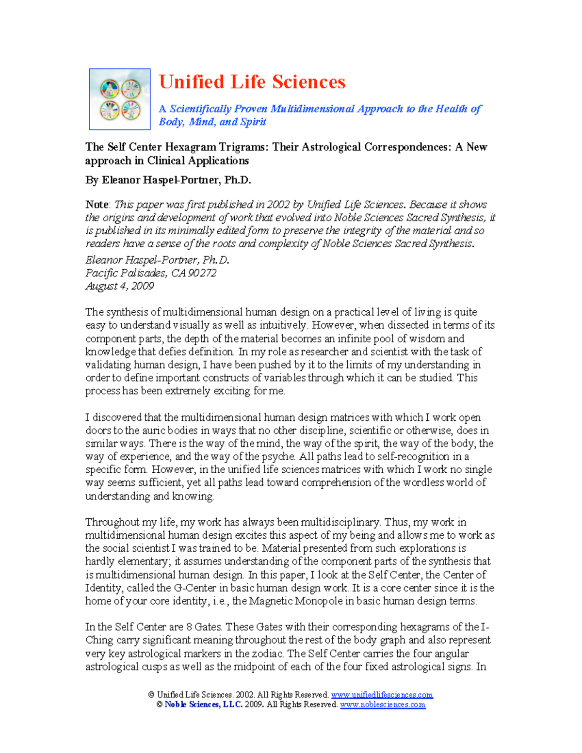 204434746 Hexagram Key in Self Center - © Unified Life Sciences. 2002 ...