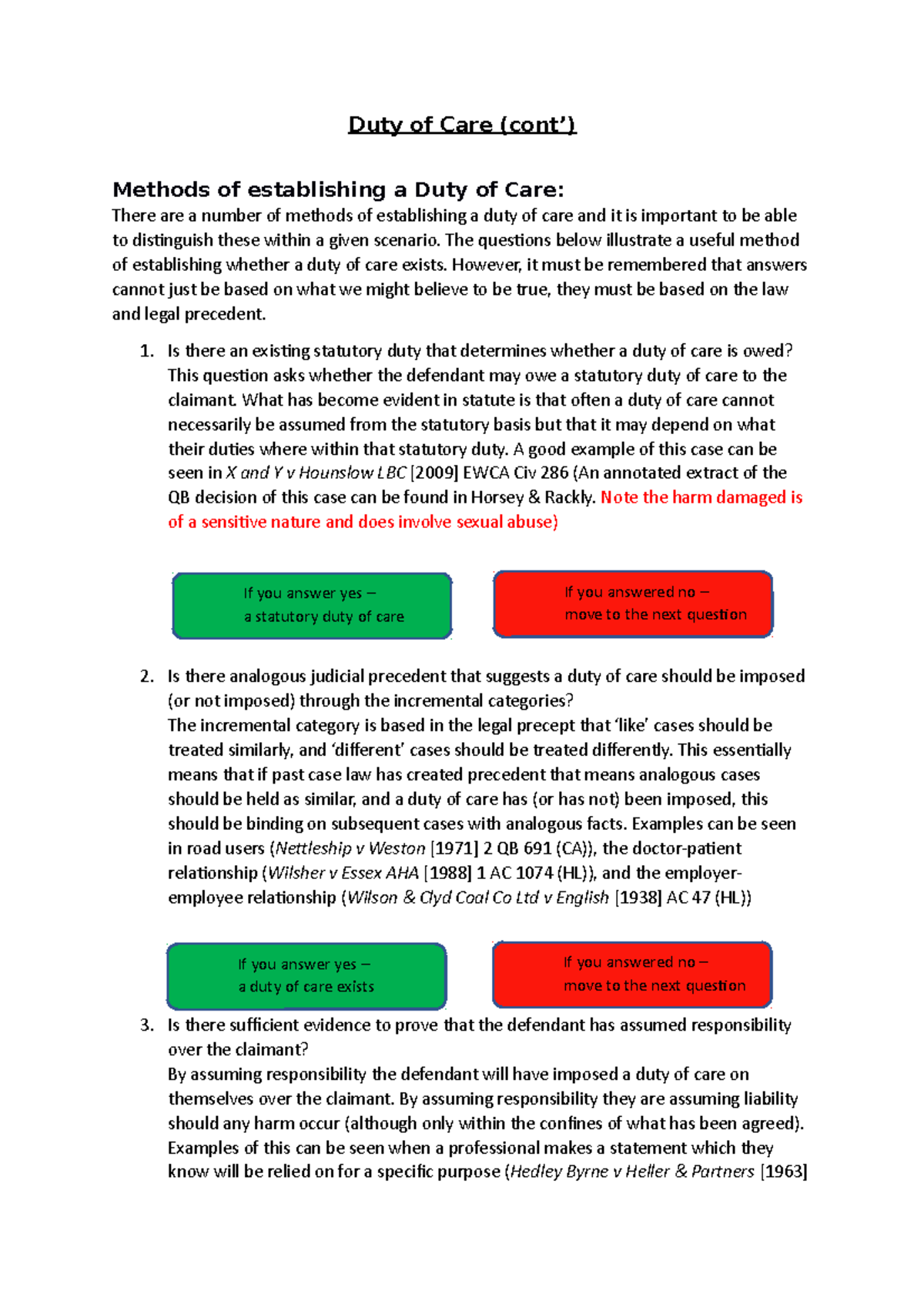 Duty of Care tort law handout reasonable care - foreseeability - Duty ...