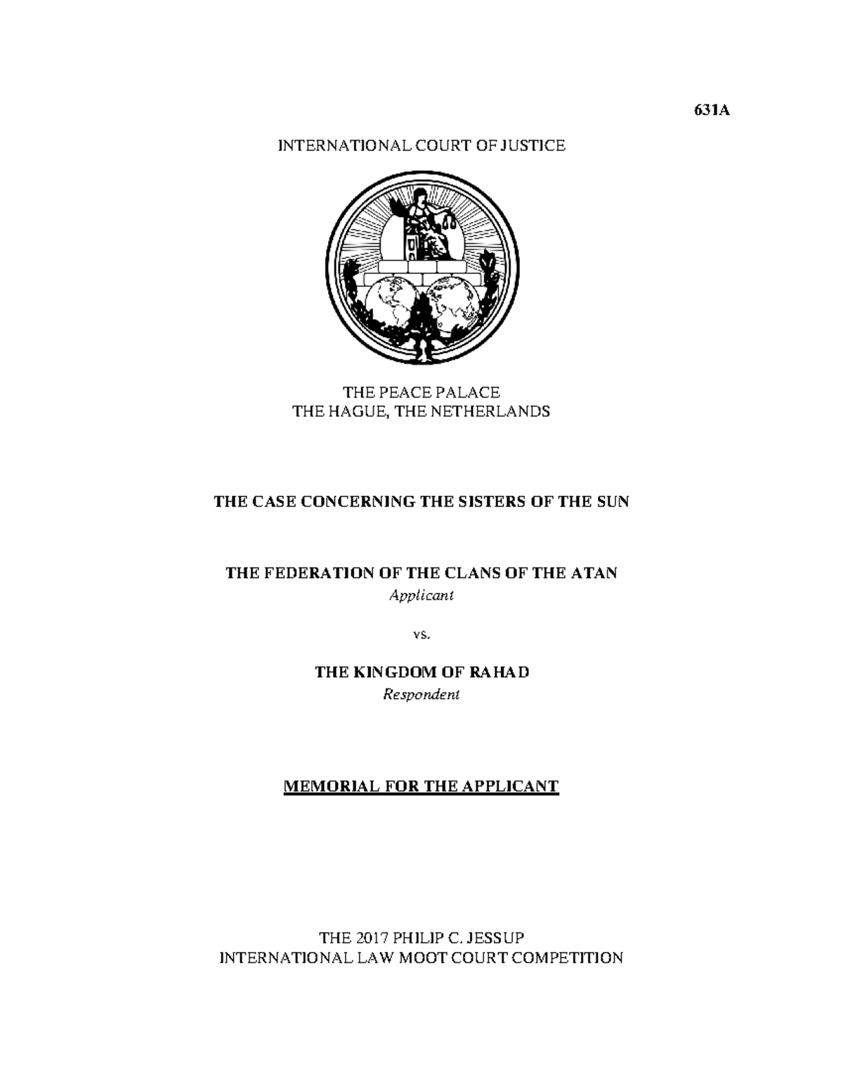 Sample 1 - Jessup MOOT Court Memorial - Applicant (TEAM 631) (2017 ...