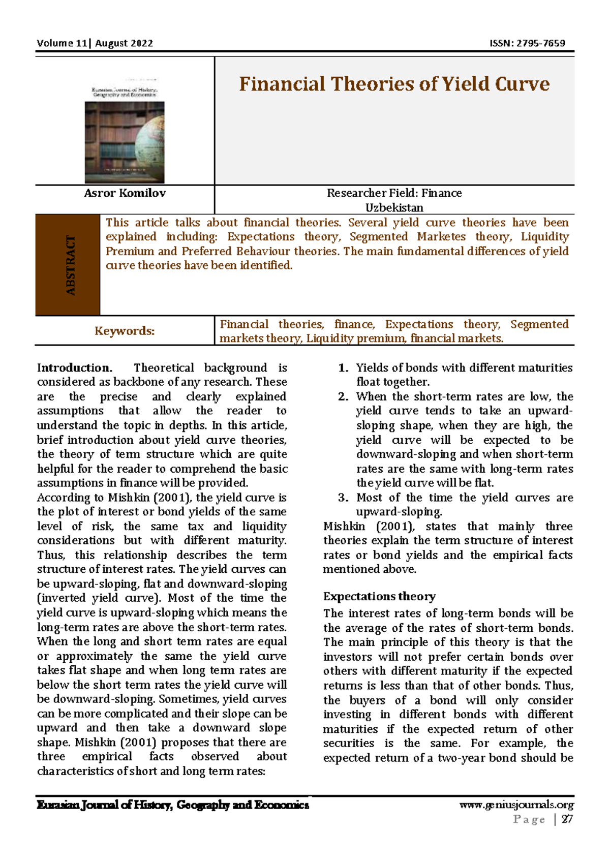 1825 - Math - Volume 11 | August 2022 ISSN: 2795 - 7659 Eurasian ...