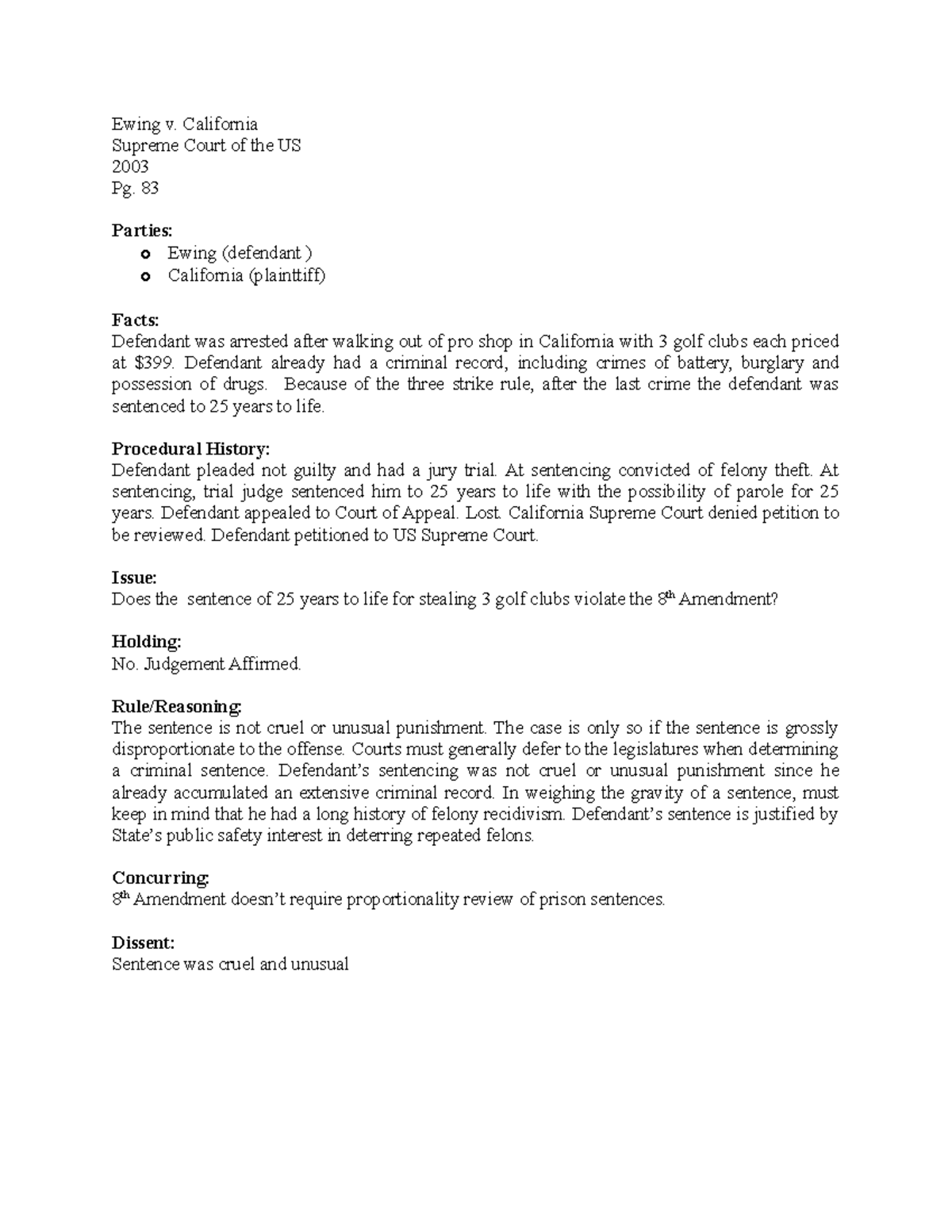 Ewing v - casebrief - Ewing v. California Supreme Court of the US 2003 ...