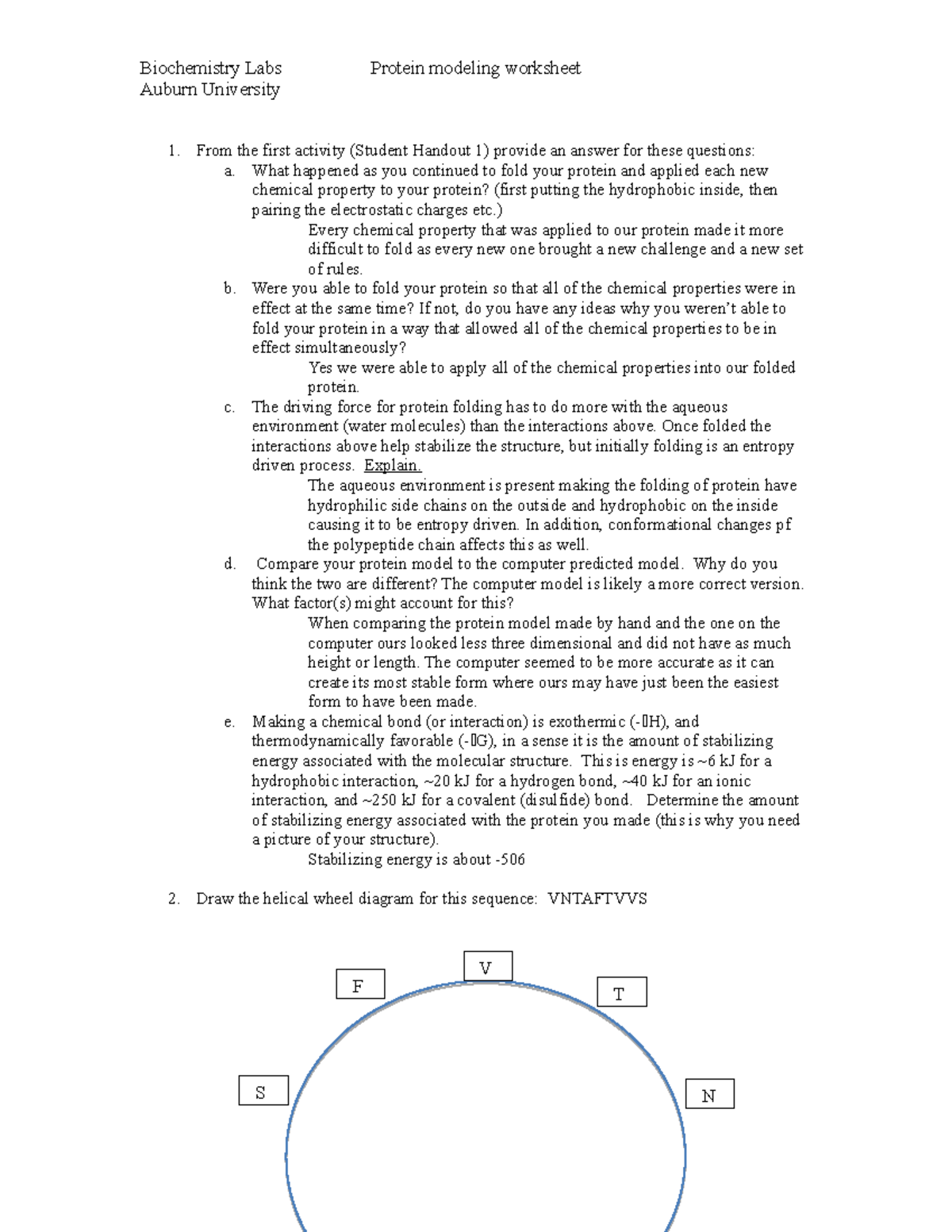 Protein Modeling Questions - Auburn University From the first activity ...
