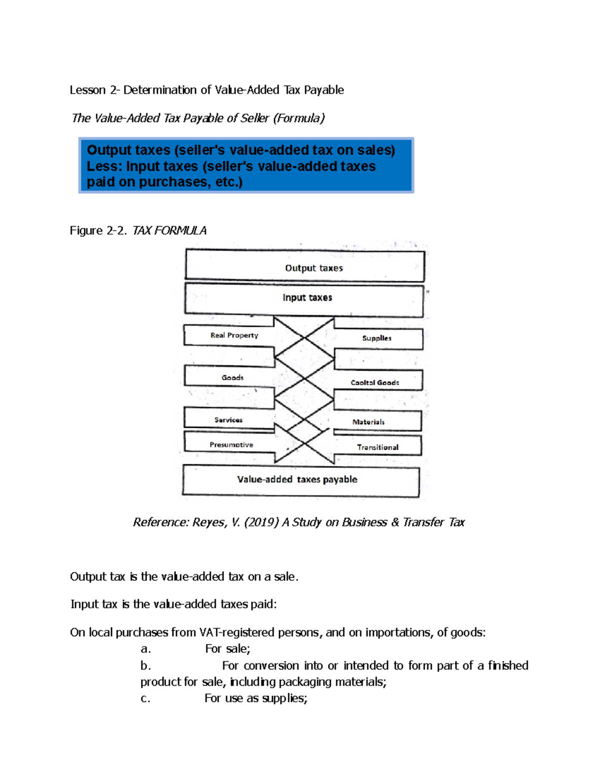 Determination of Value-Added Tax Payable 1 - TAX FORMULA Reference ...