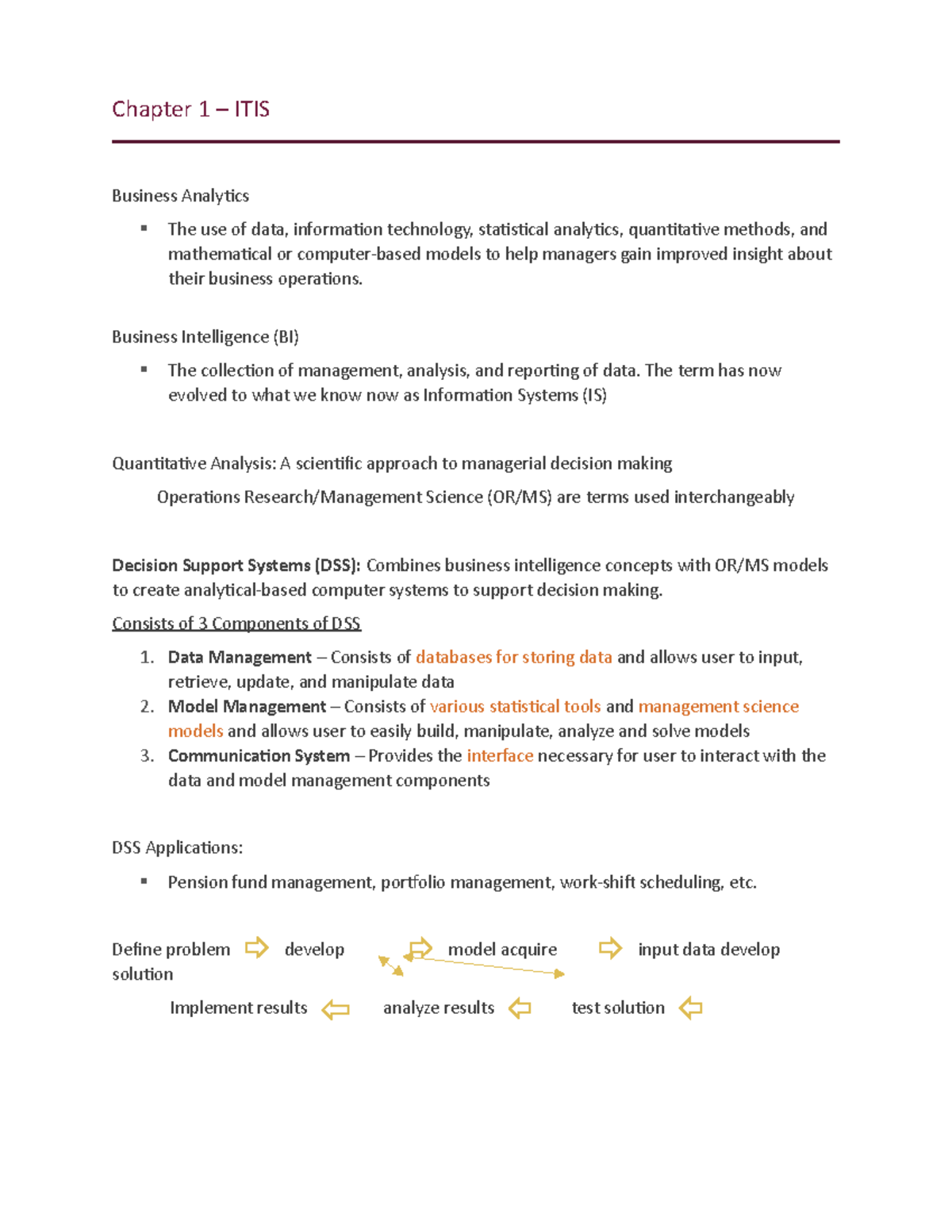 Chapter 1 - ITIS - Summary Data Analysis and Business Modelling - Chapter 1 – ITIS Business ...