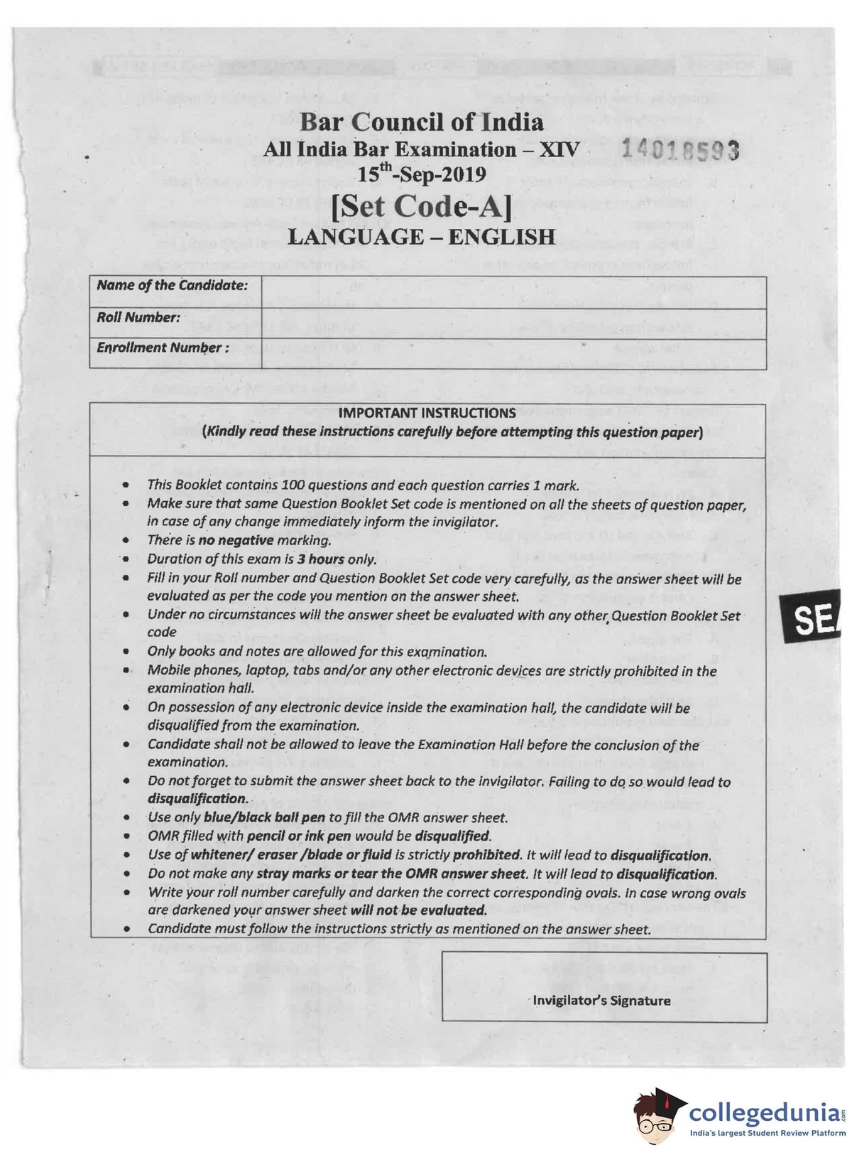 OP - Question paper - Bar Council of India All India Bar Examination ...