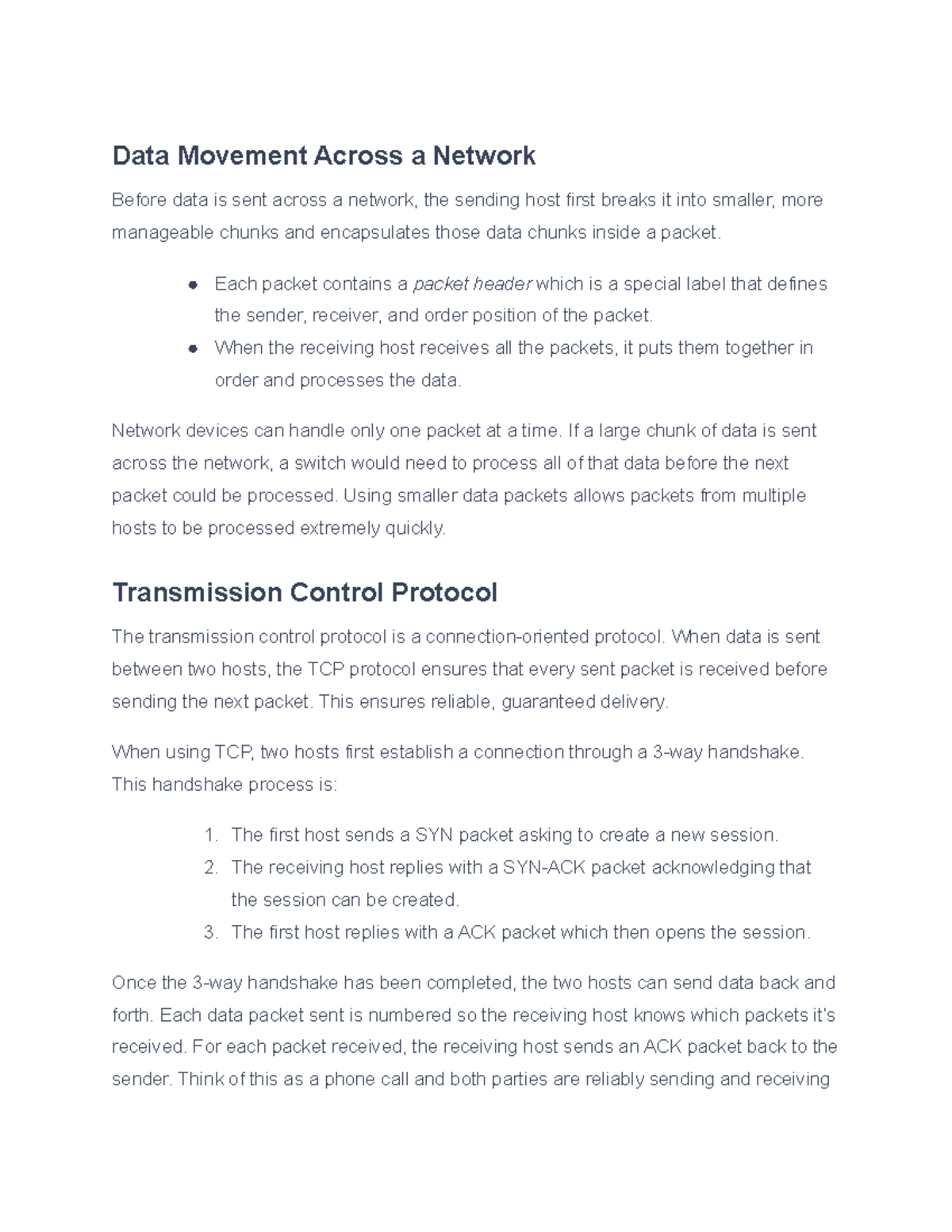 11.2.2 TCP IP Protocol Facts - Data Movement Across a Network Before ...