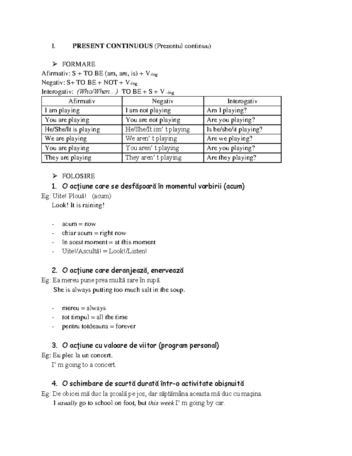 Grammar 2 (Present Continuous) - I. PRESENT CONTINUOUS (Prezentul ...