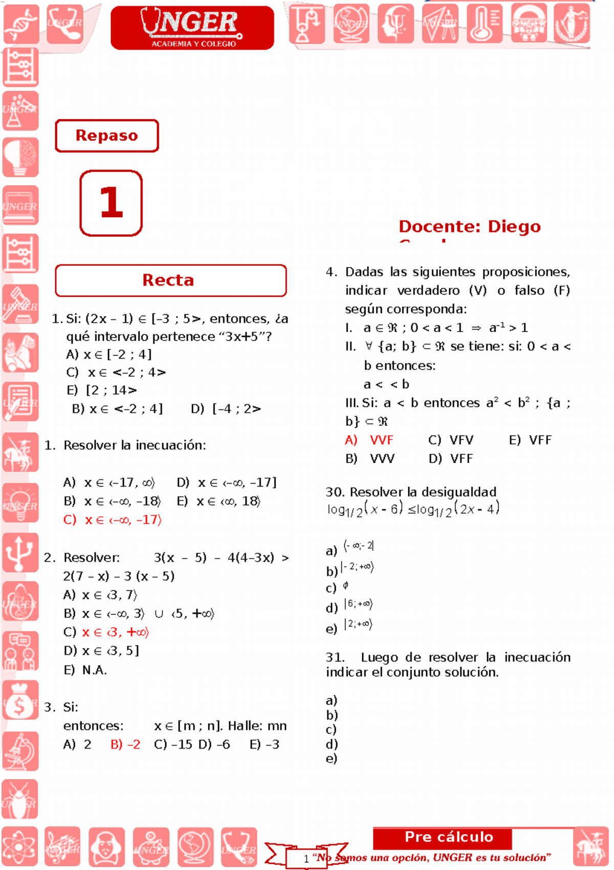 Repaso 1 - Ejercicios variados - Si: (2x – 1) [–3 ; 5>, entonces, ¿a ...