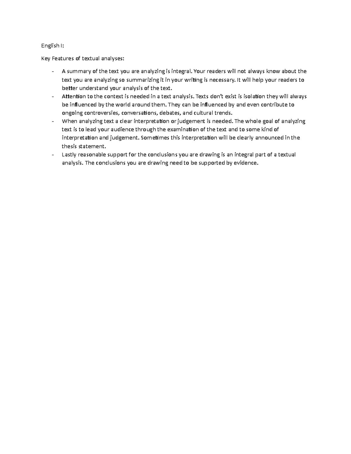 Textual Analyses - English I: Key Features of textual analyses: A ...