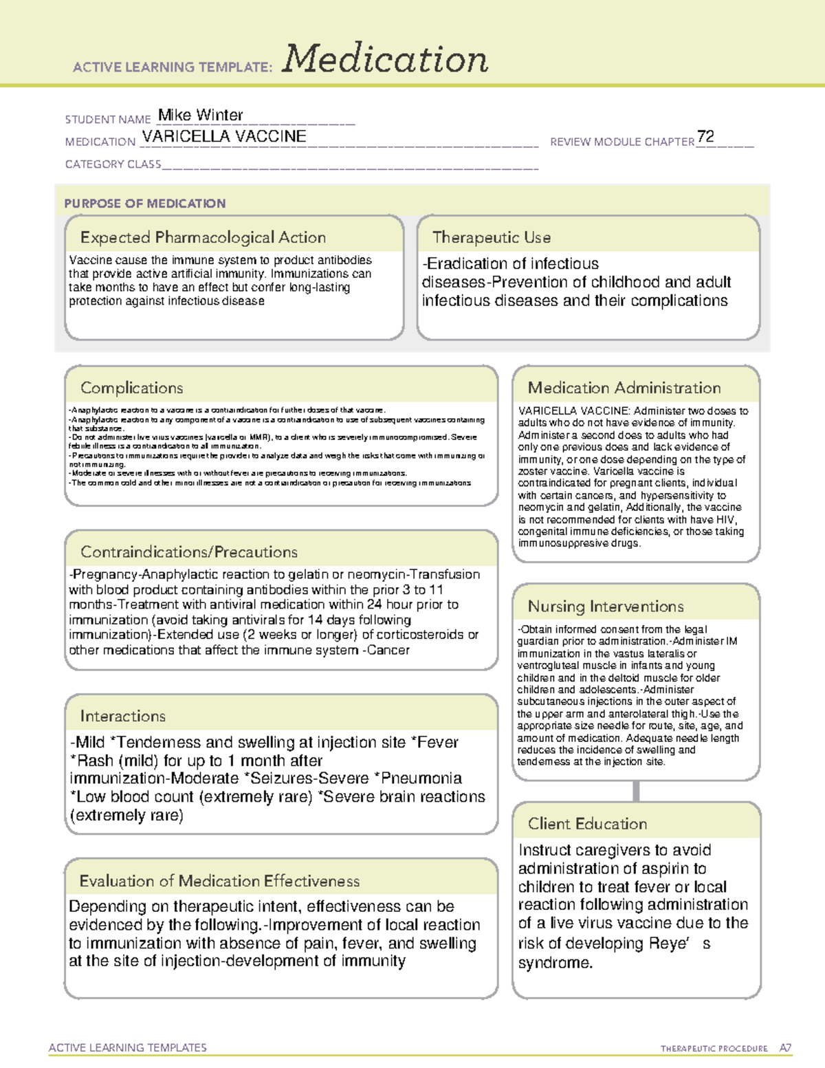 Varicella Vaccine - notes - ACTIVE LEARNING TEMPLATES THERAPEUTIC ...