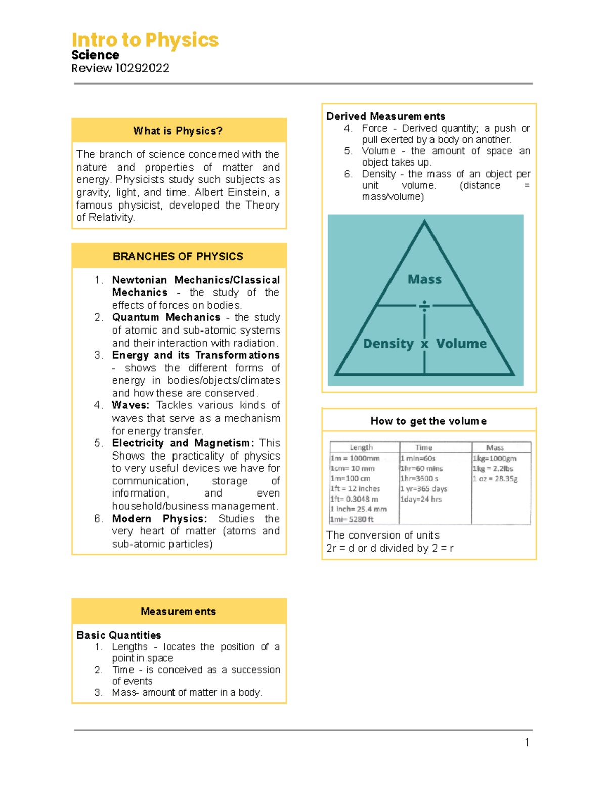 Review notes - Science Review 10292022 What is Physics? The branch of ...