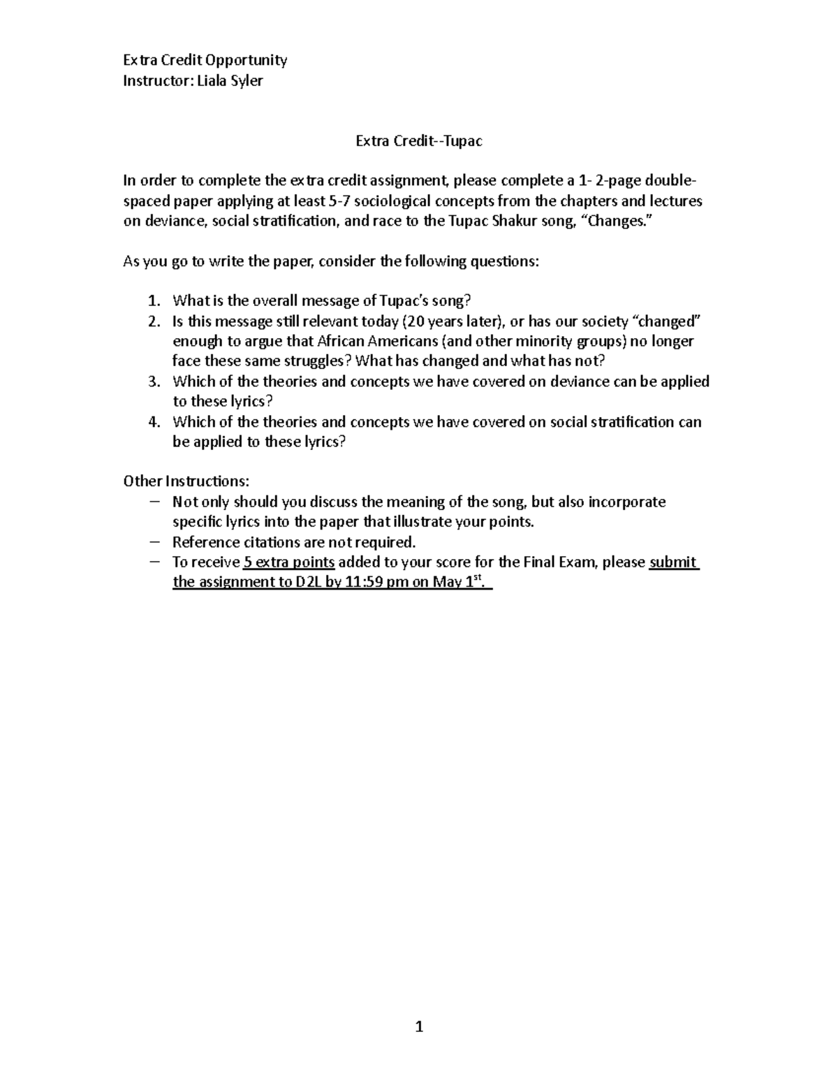 Tupac Extra Credit S23 - Assignment - Extra Credit Opportunity ...