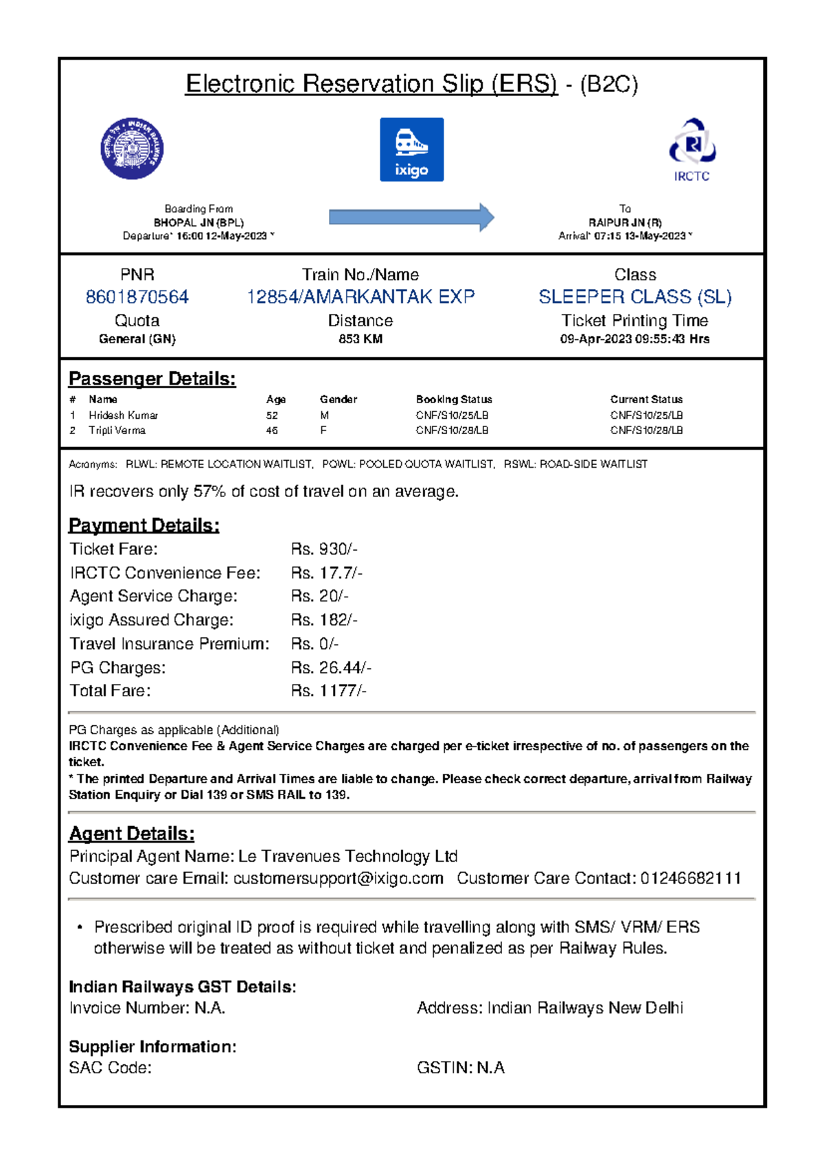 8601870564 - ........,.......... Ris - Electronic Reservation Slip (ERS ...
