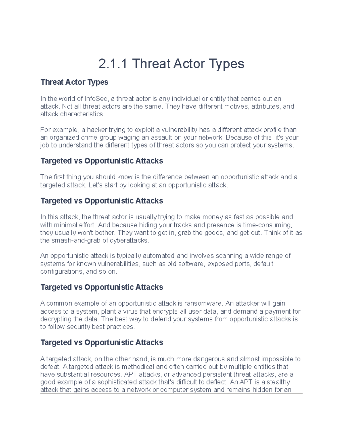 2.1.1 Threat Actor Types - 2.1 Threat Actor Types Threat Actor Types In ...
