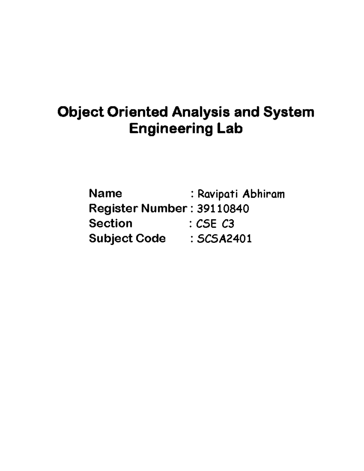 39110840-Abhiram-OOAD Lab - Object Oriented Analysis and System Engineering Lab Name : Ravipati ...