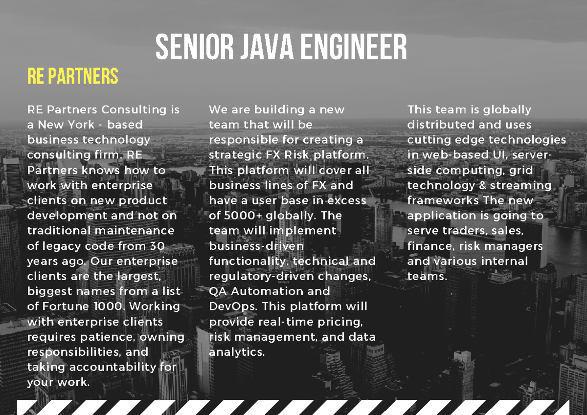 Senior Java Engineer - FX Risk - SENIOR JAVA ENGINEER RE PARTNERS RE ...