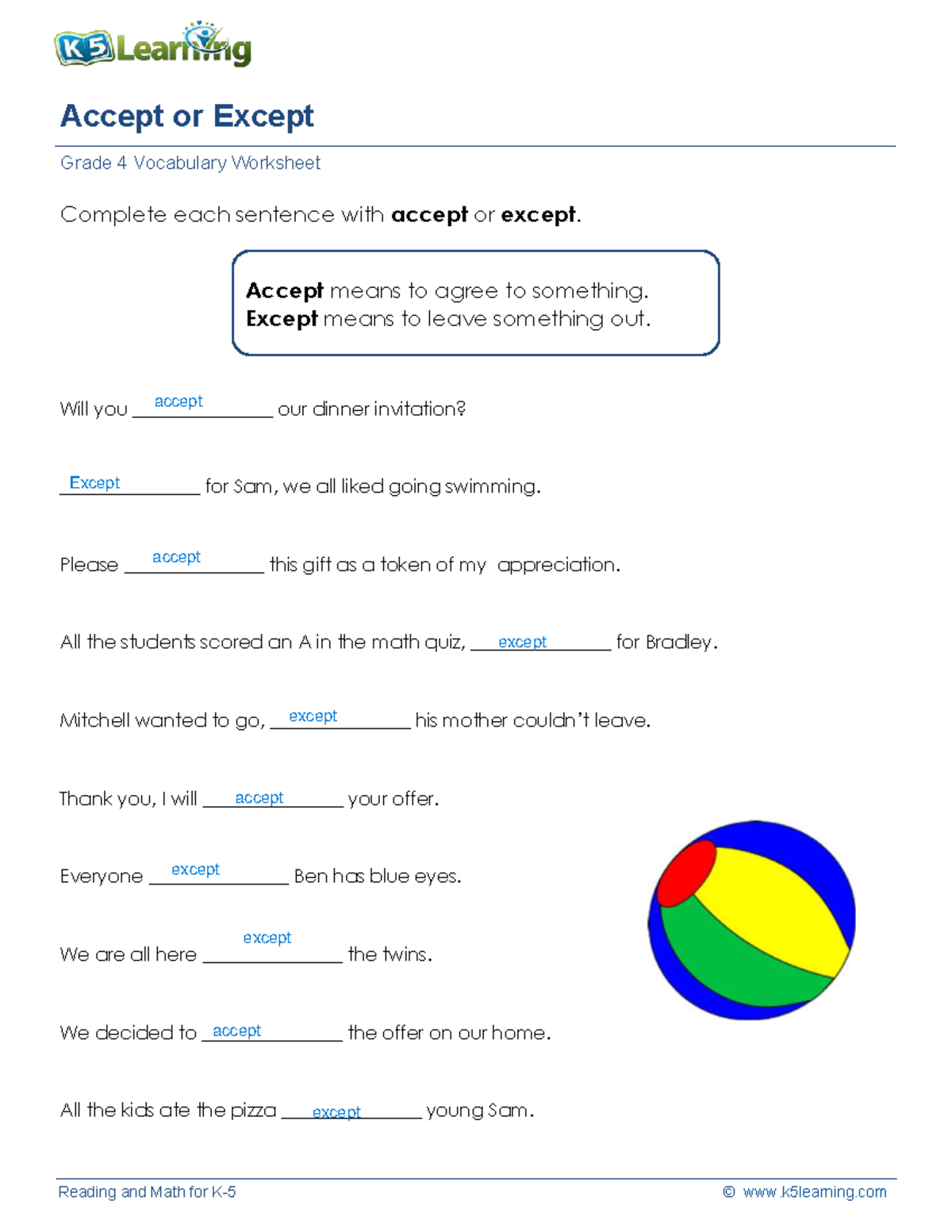 4th grade accept or except sentences 1 - Reading and Math for K- 5 ...