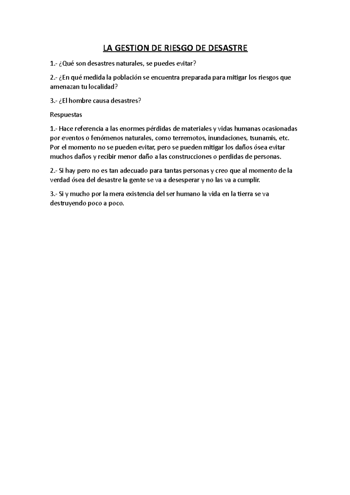 LA Gestion DE Riesgo DE Desastre DE LA COMNIDAD DE SANGJ - Psicología ...