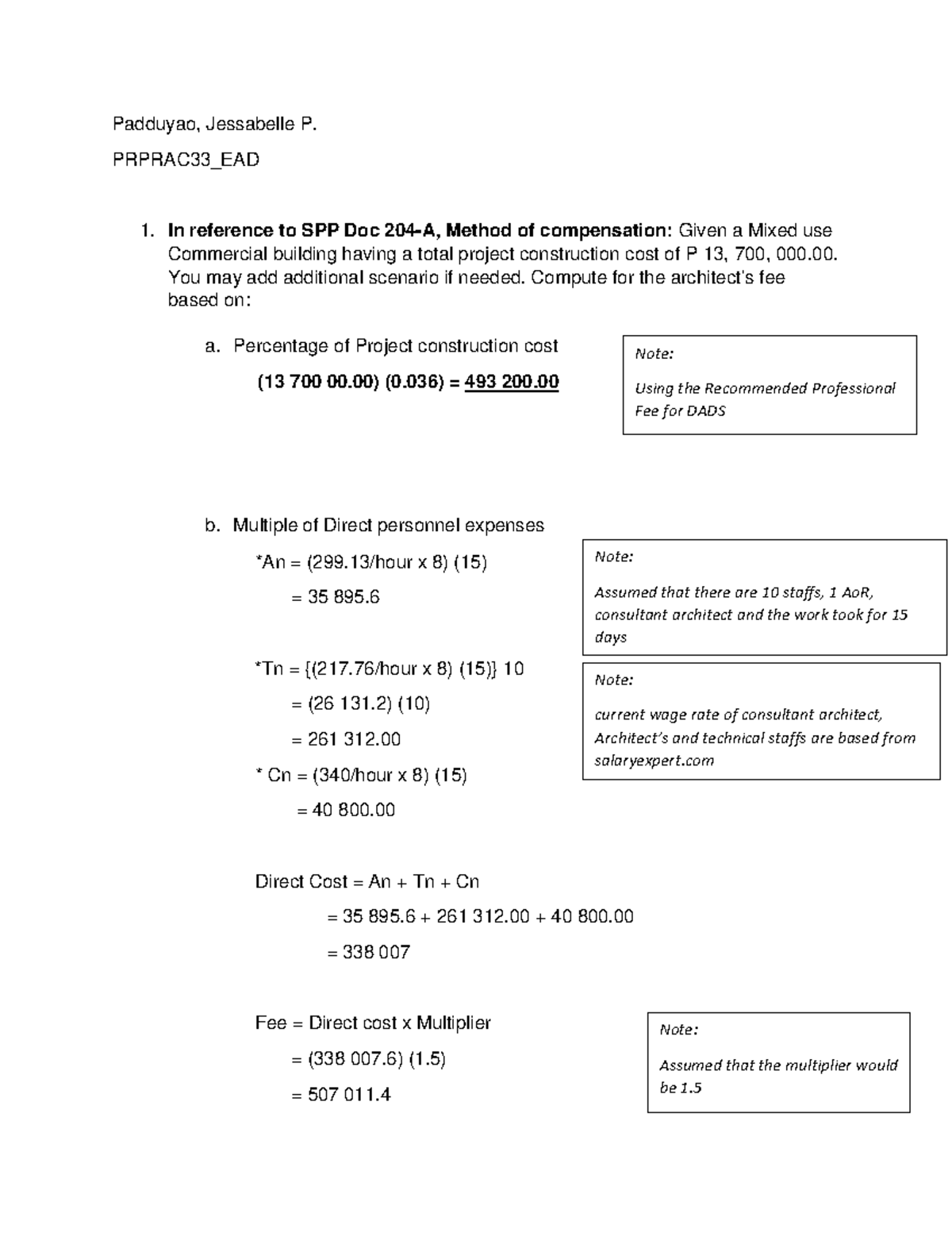 SPP Doc 204-A, Method of compensation - Padduyao, Jessabelle P. PRPRAC33_EAD 1. In reference to ...