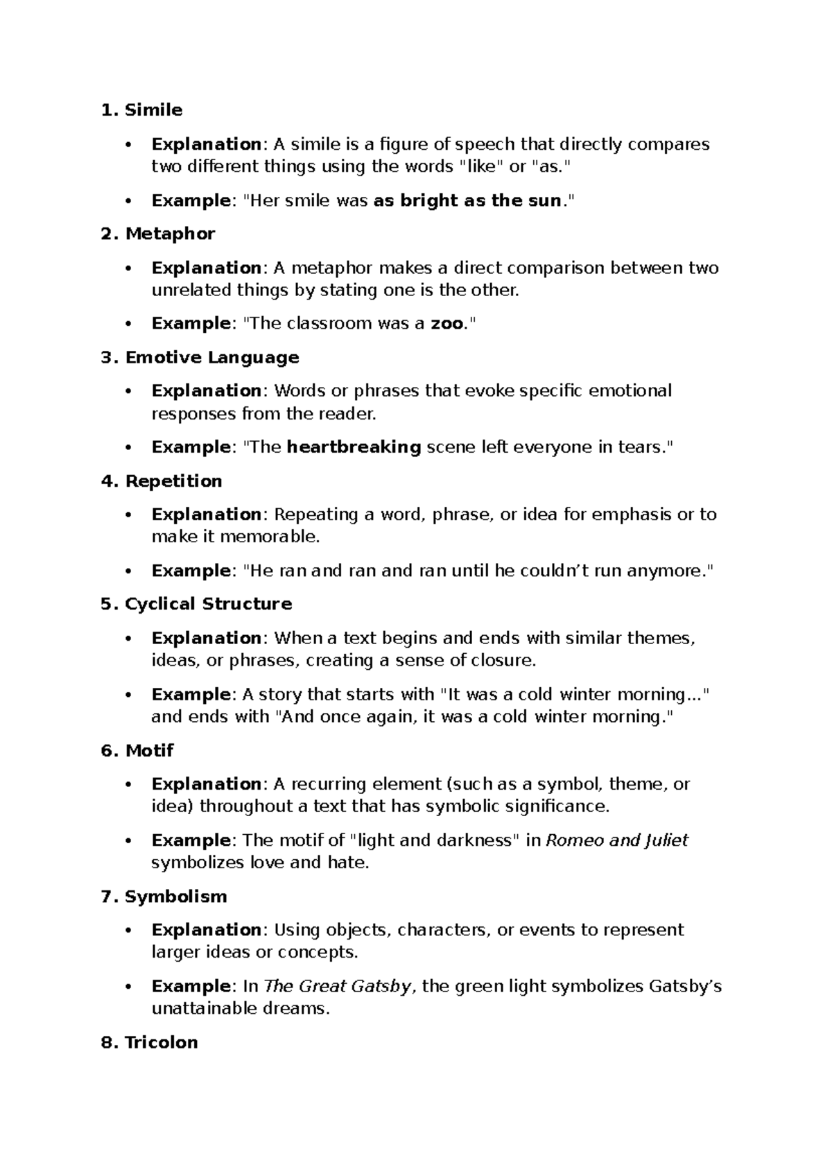 Techniques and definitions - Simile Explanation: A simile is a figure ...