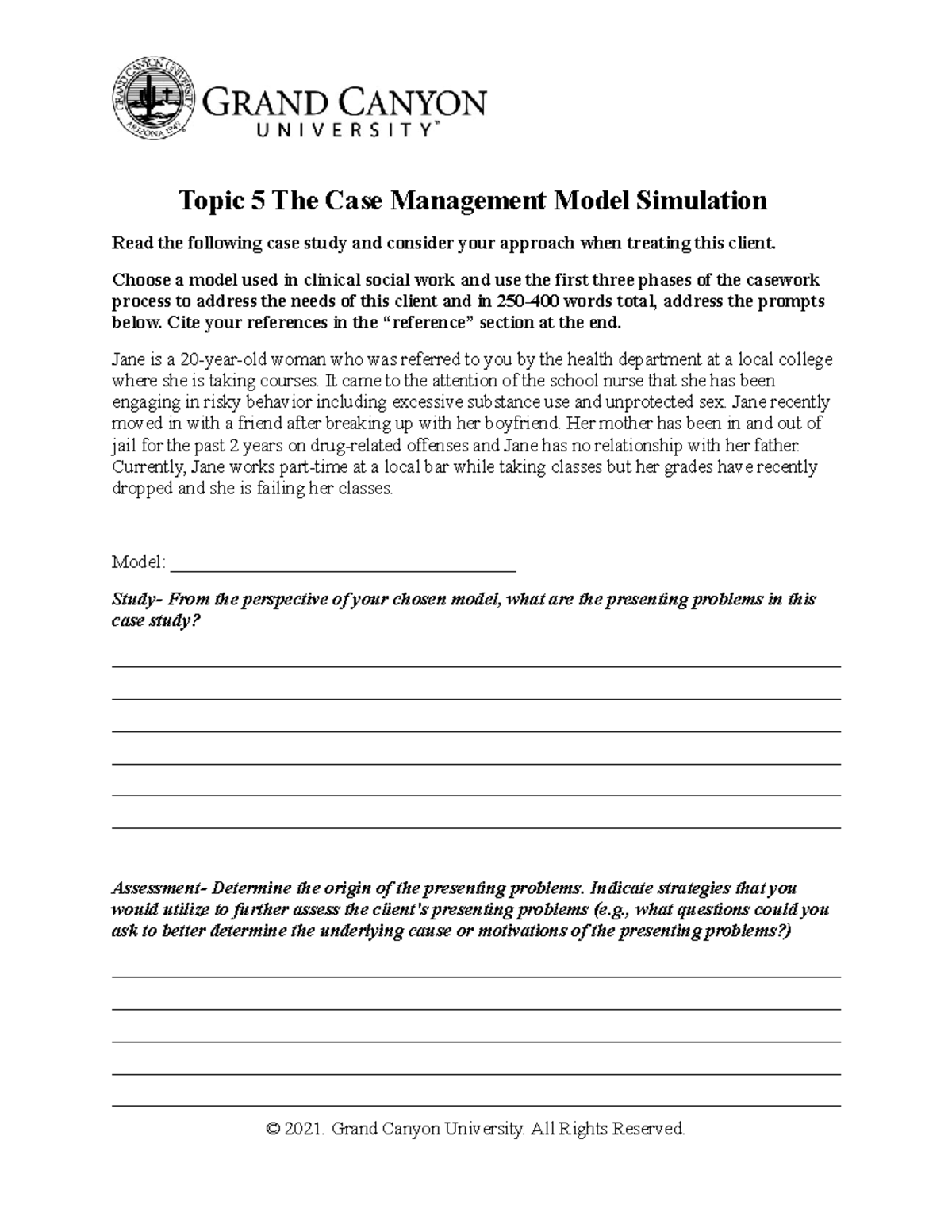 Case Management Model Simulation - Choose a model used in clinical ...