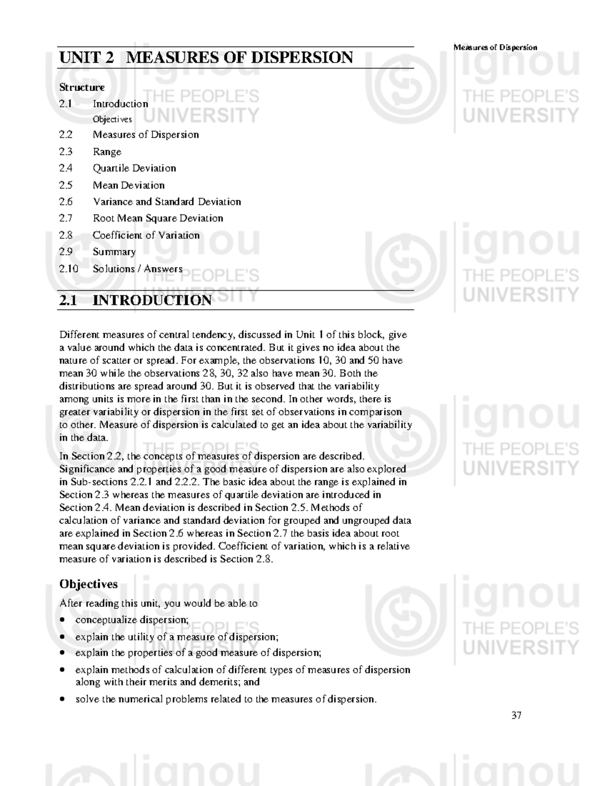 Unit-2 MEASURES OF DISPERSION - Measures of Dispersion UNIT 2 MEASURES ...