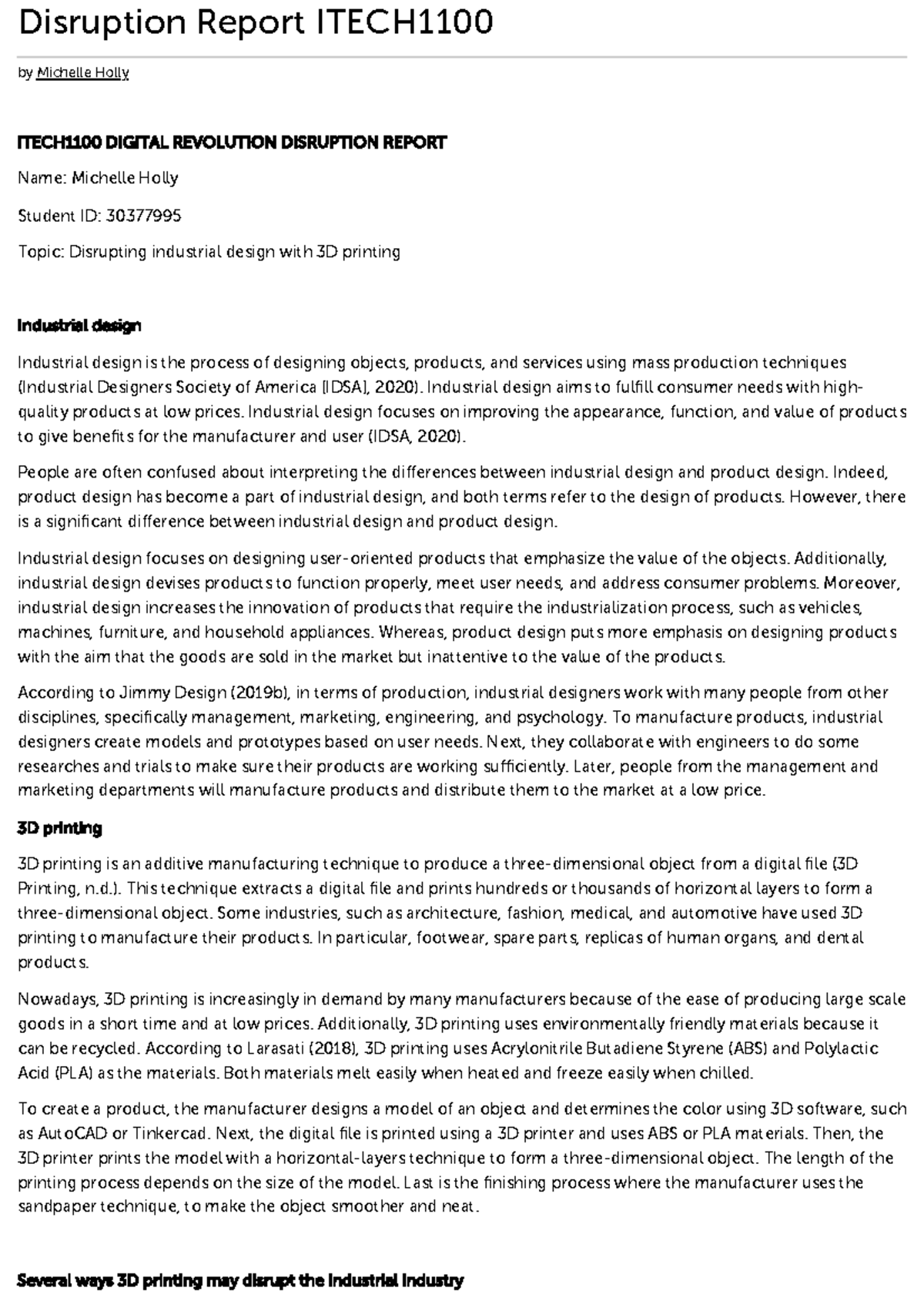 Disruption Report Itech 1100 example - Disruption Report ITECH by ...