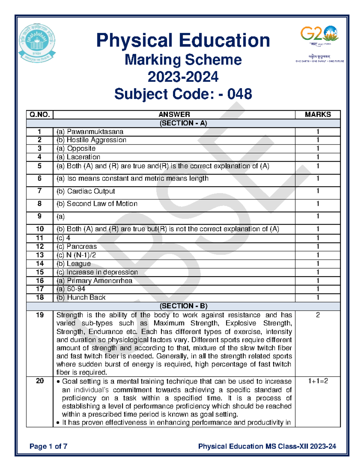 Physical Education Sample Paper PDF with Solution 2023 24 - Physical ...