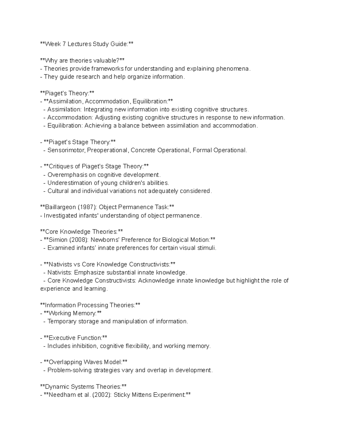 Psych 460 - Notes - Week 7 Lectures Study Guide: Why are theories ...