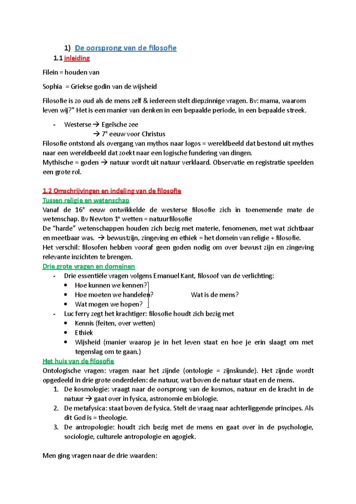 Filosofie Samenvatting - 1) De oorsprong van de filosofie 1 inleiding Filein houden van Sophia ...