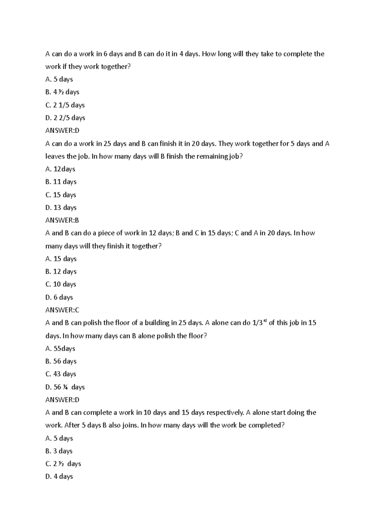 Time and work-1 - Time and work practice material helpful for all type of competitive exams ...