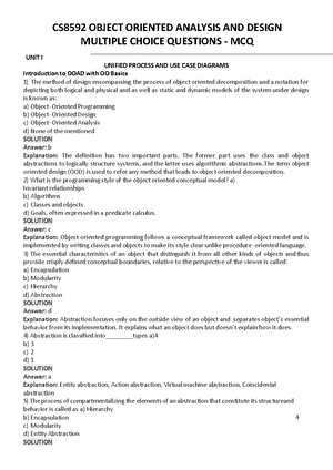 Ooad mcq - Multiple choice questions - 4 CS8592 OBJECT ORIENTED ...