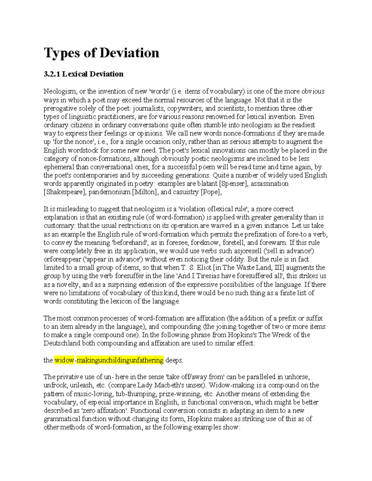 Types of Deviation - 2 Lexical Deviation Neologism, or the invention of ...