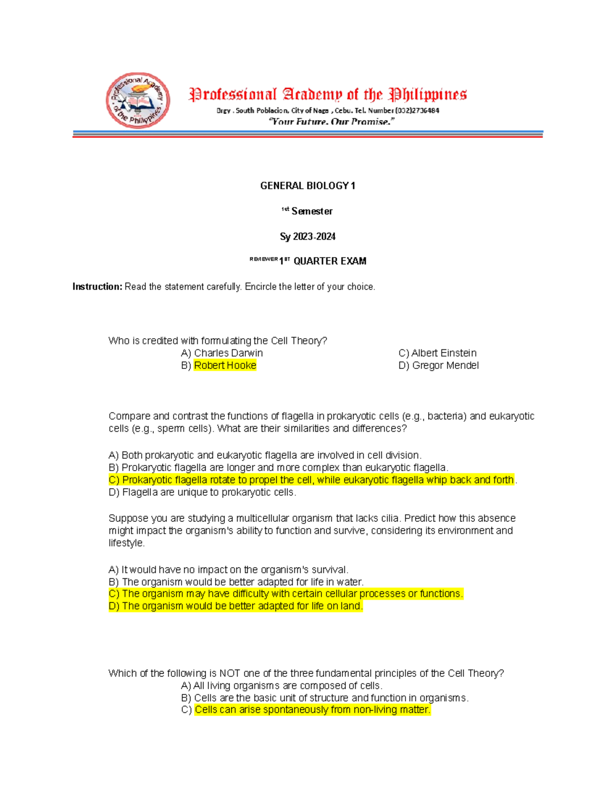 General Biology 1 sample - GENERAL BIOLOGY 1 1st Semester Sy 2023 ...
