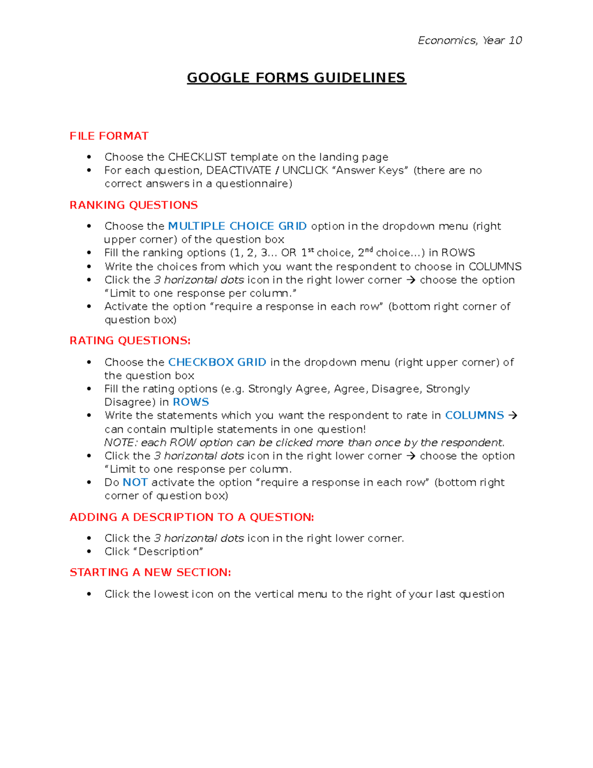 Google Forms Guidelines - Economics, Year 10 GOOGLE FORMS GUIDELINES ...