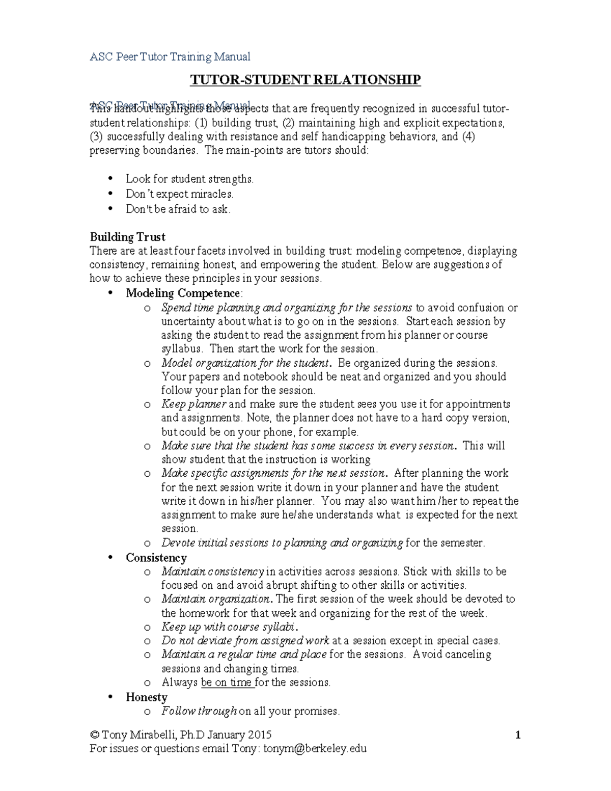 Tutor Student Relations - ASC Peer Tutor Training Manual © Tony ...