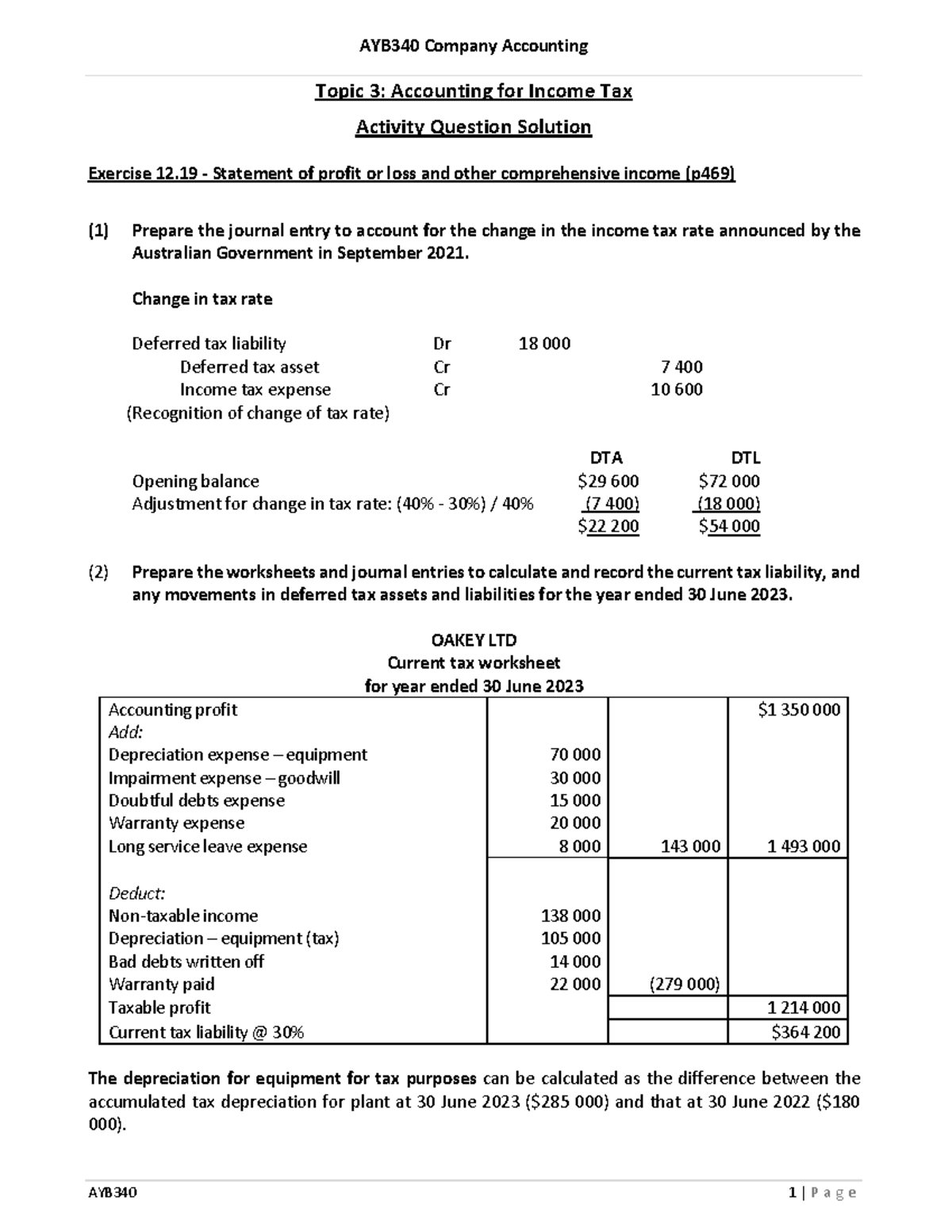 Topic 3 - Activity Question Solution AYB340 - AYB3 40 Company ...