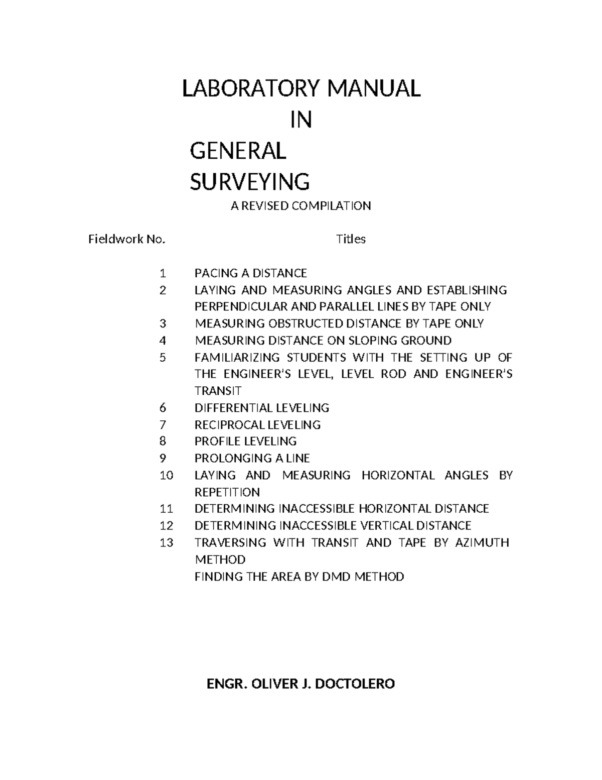 Fundamentals of Surveying - LABORATORY MANUAL IN GENERAL SURVEYING A ...