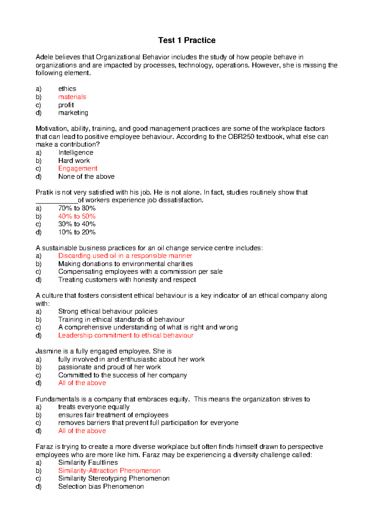 OBR Test 1 Practice - Test 1 Practice Adele believes that ...