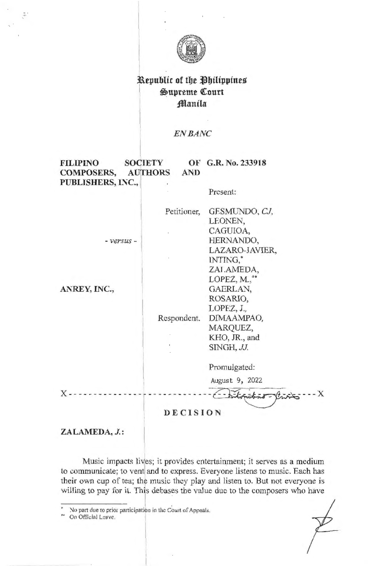 Filscap V. Anrey 233918 - 3aepublicof tbe btlipptne ~upreme Qtourt ...