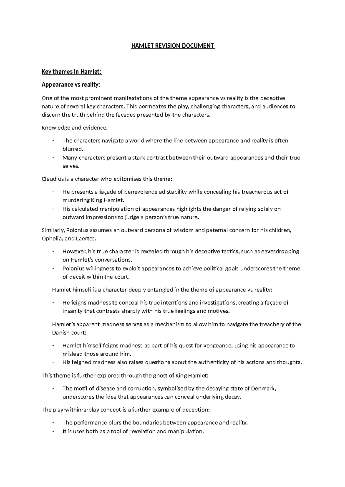 Revision Document - Everything you need to know on Hamlet - HAMLET ...