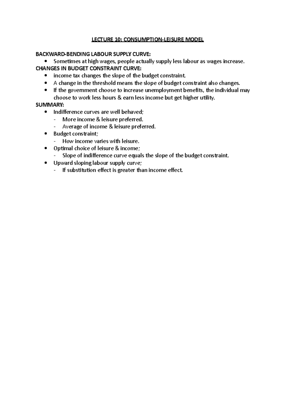 Lecture 10- Consumption-leisure model - LECTURE 10: CONSUMPTION-LEISURE ...