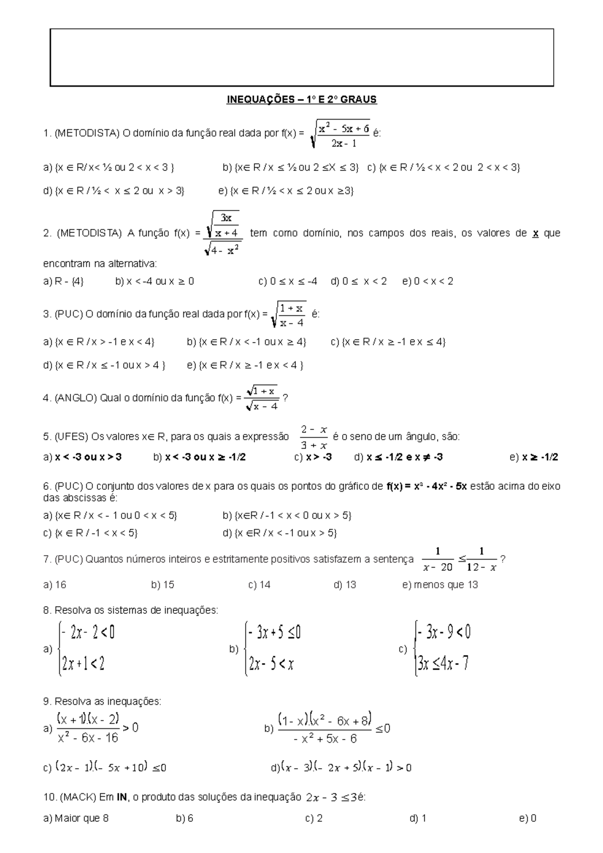 Inequações de Primeiro e Segundo Grau - Parte 2 - INEQUAÇÕES – 1º E 2º ...